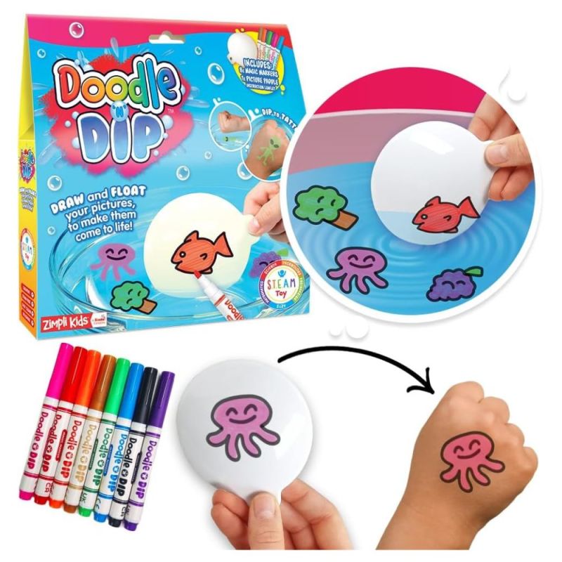 Zimpli Kids Doodle n Dip Arts and Craft Set STEAM Toy Temporary Tattoo