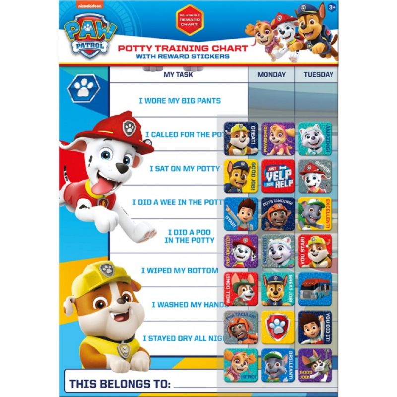 Paw Patrol Potty Toilet Training Chart Stickers, Dry Nights Transition