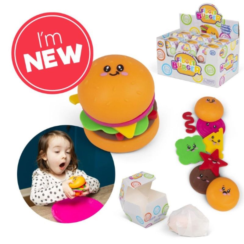 Fidget Burger – Stackable 8-Piece Squishy Toy for Kids & Adults